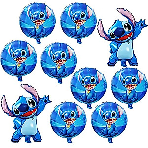 Lilo and Stitch Party Balloons Stitch Party Aluminum Film Balloons suit Stitch Birthday Party Decorations (10pcs blue）