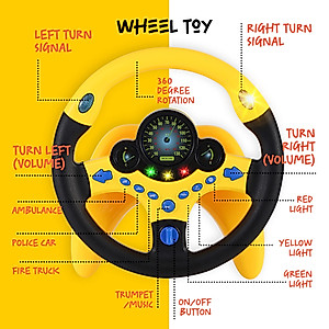 BETTERLINE Toy Wheel for Kids, Driving Simulation with Lights and Sounds, Pretend Driving Toy for Boys and Girls, Kids Interactive Toys