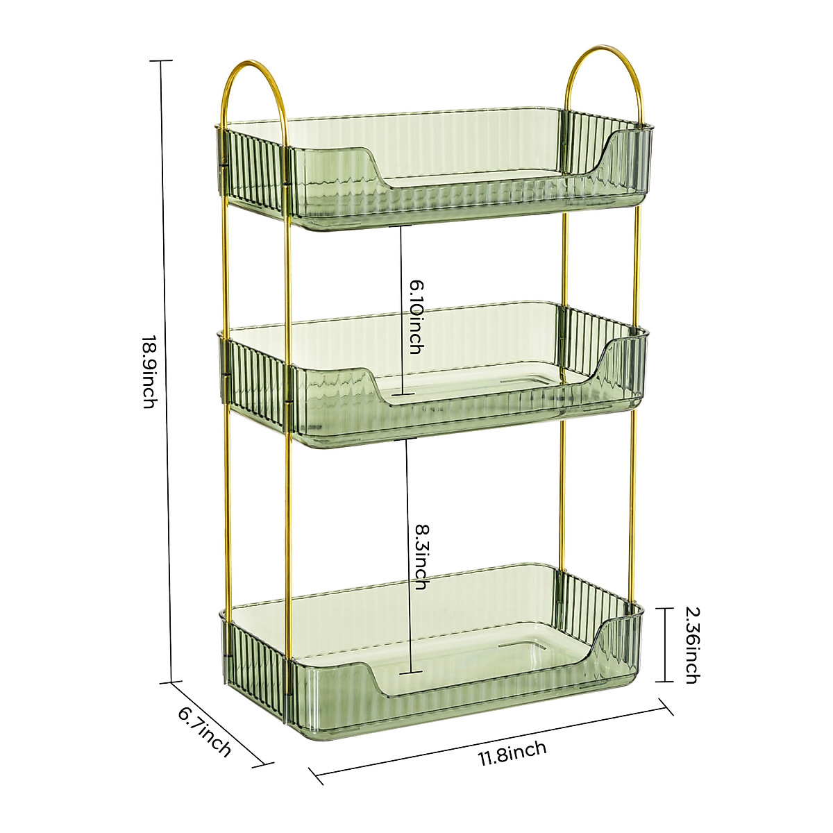 HBlife 3 Tier Bathroom Organizer Countertop, Makeup Organizer Perfume Tray Skincare Organizer for Bathroom, Dresser, Vanity, Green