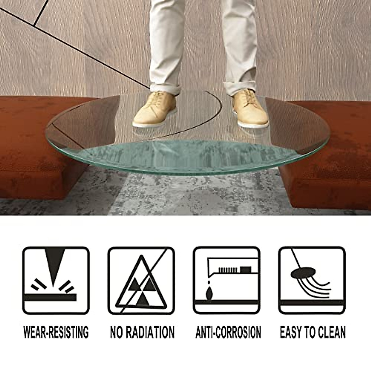 Round Tempered Glass Table Top Clear Glass Table Top (40 inch,3/8" Thick - Beveled Polished Edge)