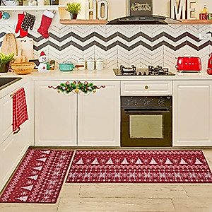 CAROMIO Machine Washable Kitchen Mat Christmas Kitchen Runner Mat Sets Non Skid Kitchen Floor Mats for Kitchen Laundry Sink Under Door, 17"x29"+17"x47"