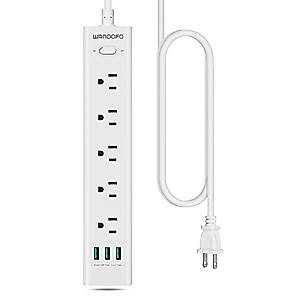 WANDOFO 2 Prong Power Strip, 10FT Long Extension Cord Surge Protector, 5 Outlets and 3 USB, 13A/1625W, Polarized Two Prong to Three Prong Outlet Adapter Converter, Wall Mount, White
