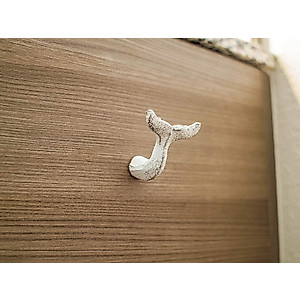 Zeckos Set of 12 Distressed White Cast Iron Whale Tail Drawer Pulls Decorative Bathroom Cabinet Knobs Coastal Kitchen Handle Decor Accessories - 2.25 Inches Long