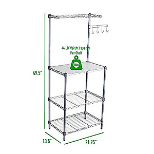 Mind Reader 3 Tier Microwave Shelf Counter Unit with Hooks, Silver