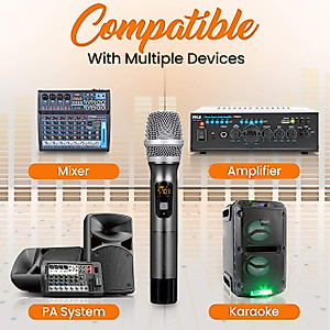 Pyle, UHF Wireless System Kit-Portable Professional Battery Operated Handheld Dynamic Unidirectional Cordless Microphone Transmitter Set w/Adapter Receiver-PA Karaoke DJ Party, USB, Black - PDWMU103