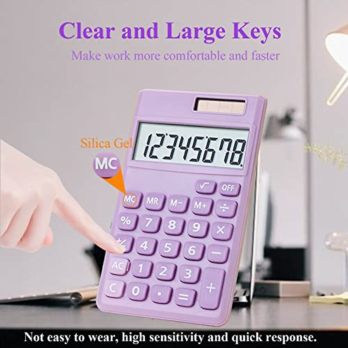 Basic Calculator, Desktop Cute Pocket Size Mini Calculators for School, Office, Home (Purple)