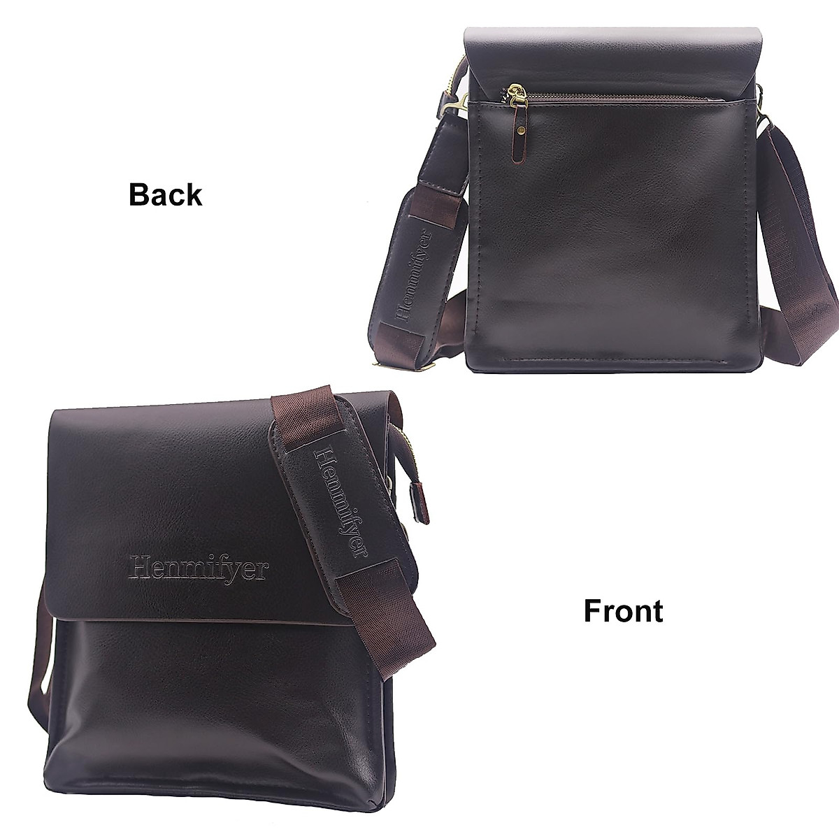 Henmifyer Mens Crossbody Bags Leather Messenger Shoulder Bag Side Sling Bag for Men Travel Work Business Magnetic Buckle (Brown)