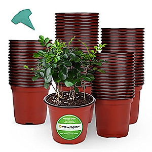 GROWNEER 120 Packs 4 Inches Plastic Plant Nursery Pots with 15 Pcs Plant Labels, Seed Starting Pot Flower Plant Container for Succulents, Seedlings, Cuttings, Transplanting