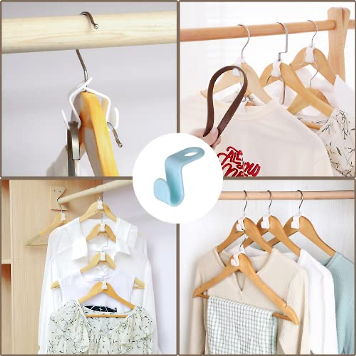AOOF 60PCS Clothes Hanger Connector Hooks 4-Colors Hanger Extender Clips Plastic Cascading Clothes Hooks for Wardrobe