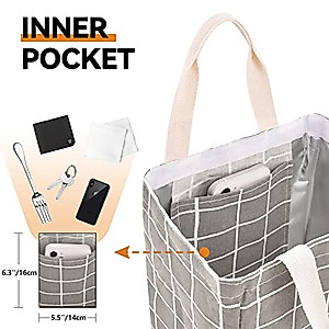 HOMESPON Reusable Lunch Bag Insulated Lunch Box Canvas Fabric with Aluminum Foil, Lunch Tote Handbag for Women,Men,Office