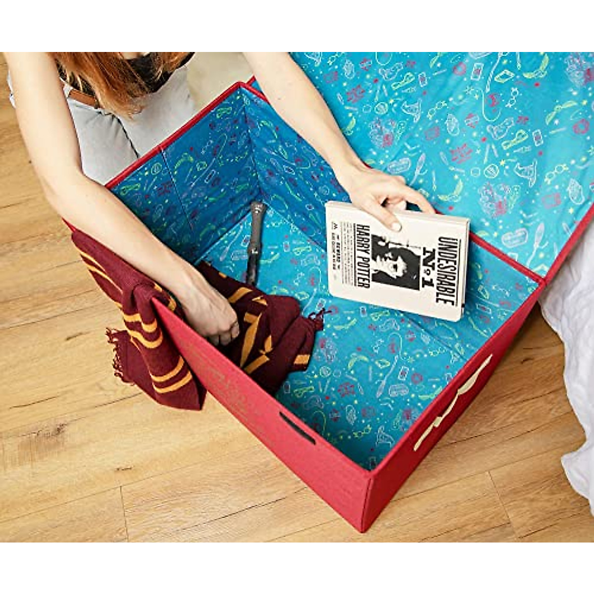 Harry Potter Hogwarts Collapsible Storage Bin Chest with Lid | Fabric Basket Container with Handles, Cubby Cube Closet Organizer | Wizarding World Gifts And Collectibles | 15 x 24 Inches