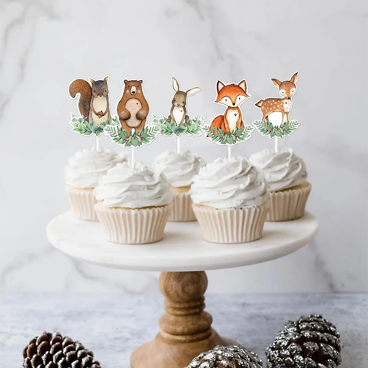 48pcs Animal Cupcake Toppers, Woodland Theme Baby Shower Decorations Woodland Creatures Baby Shower Forest Animal