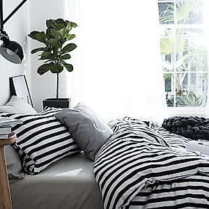 CLOTHKNOW Black and White Bedding Sets 3Pcs Striped Twin Duvet Cover Sets Boys Girls Kids Bedding Ticking Bedding Duvet Cover Sets with Zipper Closure and 2 Pillowcases