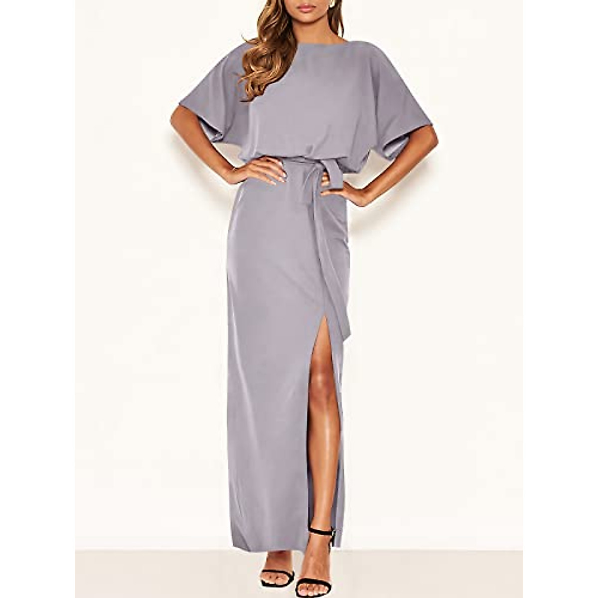 ANRABESS Women's Elegant Batwing Sleeve Tie Waist Long Dresses Formal Wedding Guest Cocktail Split Maxi Dress A951-huise-M