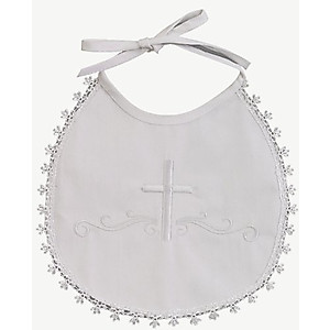 White Embroidered Cotton Christening Baptism Bib