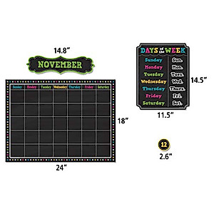 Teacher Created Resources TCR5615 Chalkboard Brights Calendar Bulletin Board Set, Paper, Multi