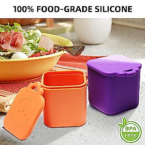 MUUPEG 2PCS Dips Containers Fits Most Bento Lunch Box To Go, Leakproof Salad Dressing Container Fits Lunch Box for Kids, Food Grade Silicone Condiment Container with Lids (Purple & Orange)