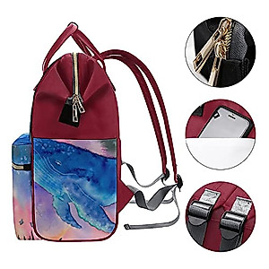 Whale Diving Into Fantasy Space Diaper Bag Backpack Large Capacity Mommy Bags Multifunction Nappy Bag Travel Back Pack Red-Style