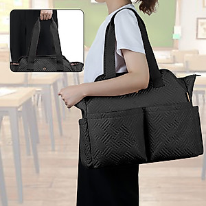 Fasrom Teacher Bag for Work Women, Large Utility Tote Bag with Laptop Compartment for Teacher Essentials (Empty Bag Only), Black