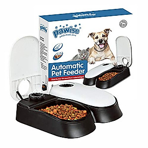 PAWISE Automatic Cat Feeders 2 Meal Automatic Dog Feeder,Dog/Cat Food Dispenser 1.5 Cups, Schedule Meal or Treat, with 48-Hour Timer