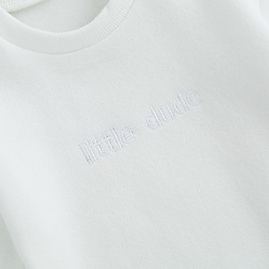 Twopumpkin Newborn Baby Boy Warm Sweatshirt Onesie Romper Long Sleeve Fleece Sweater Jumpsuit Winter Snow Outfit Clothes (Warm Fleece Little Dude White, 12-18 Months)