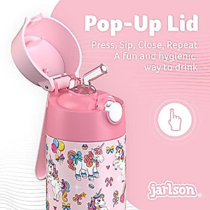 JARLSON kids water bottle with straw - CHARLI - insulated stainless steel water bottle - thermos - girls/boys (Unicorn 'Mosaic', 18 oz)
