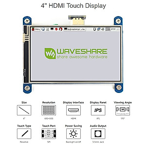 waveshare 4inch Resistive Touch Screen LCD Compatible with Raspberry Pi 4B/3B+/3A+/2B/B+/A+/Zero/Zero W/WH/Zero 2W CM3+/4 480×800 Resolution HDMI IPS Supports Windows