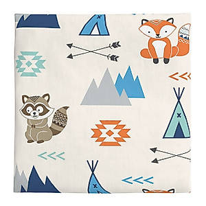 NoJo Aztec Mix & Match 100% Cotton Grey/Fox Fitted Crib Sheet, Navy, Orange, Aqua, Ivory