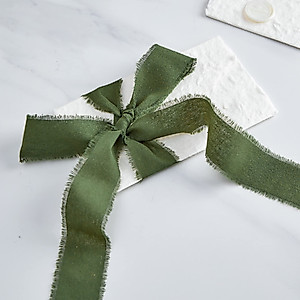 Keypan Green Ribbon 1-1/2 x 15 Yards Handmade Cotton Frayed Fringe Fabric Ribbons for Crafts Flower Bouquets Wedding Baby Shower Home DIY Decor