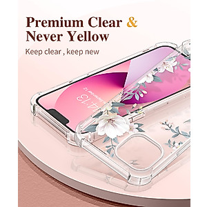 GVIEWIN Bundle - Compatible with iPhone 13 Case (Magnolia/White) + Magnetic Phone Ring Holder (Glitter/Silver)