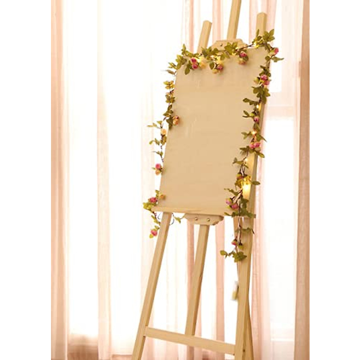 LED String Light Wedding Party Home Garden Bedroom Outdoor Indoor Wall Decorations(Solar String Lights) (White + Pink Rattan Flowers, 6.5 Feet)