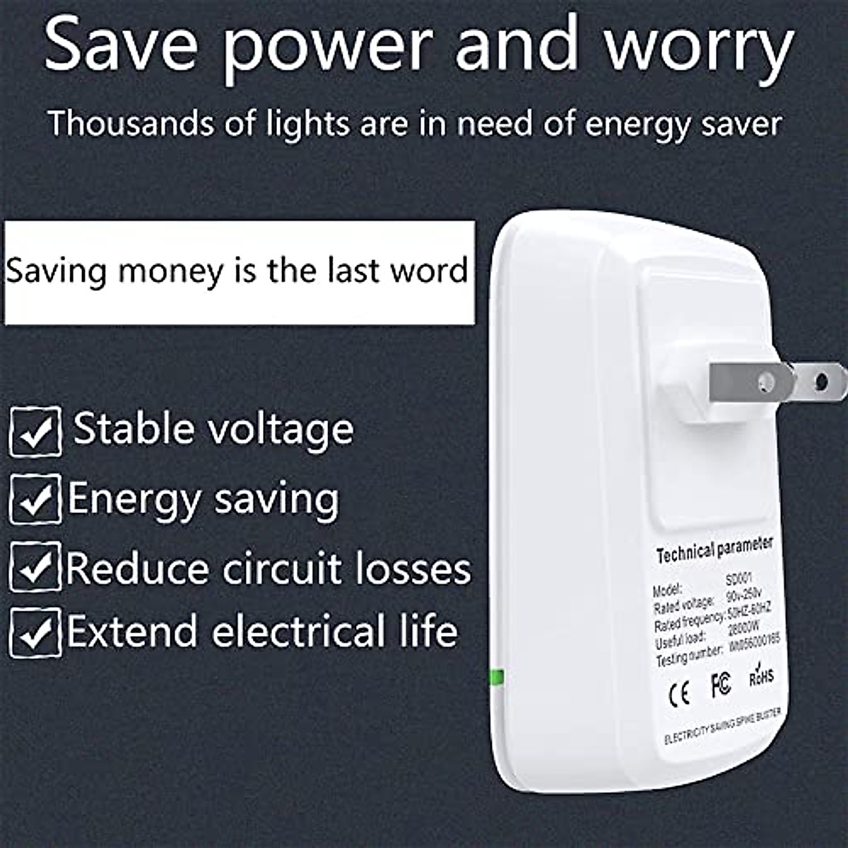2 Pack Power Saver, Pro Power Saver Save Power Electricity Saver, Electricity Saving Box Household Office Market Device Electric US Plug (2PC)