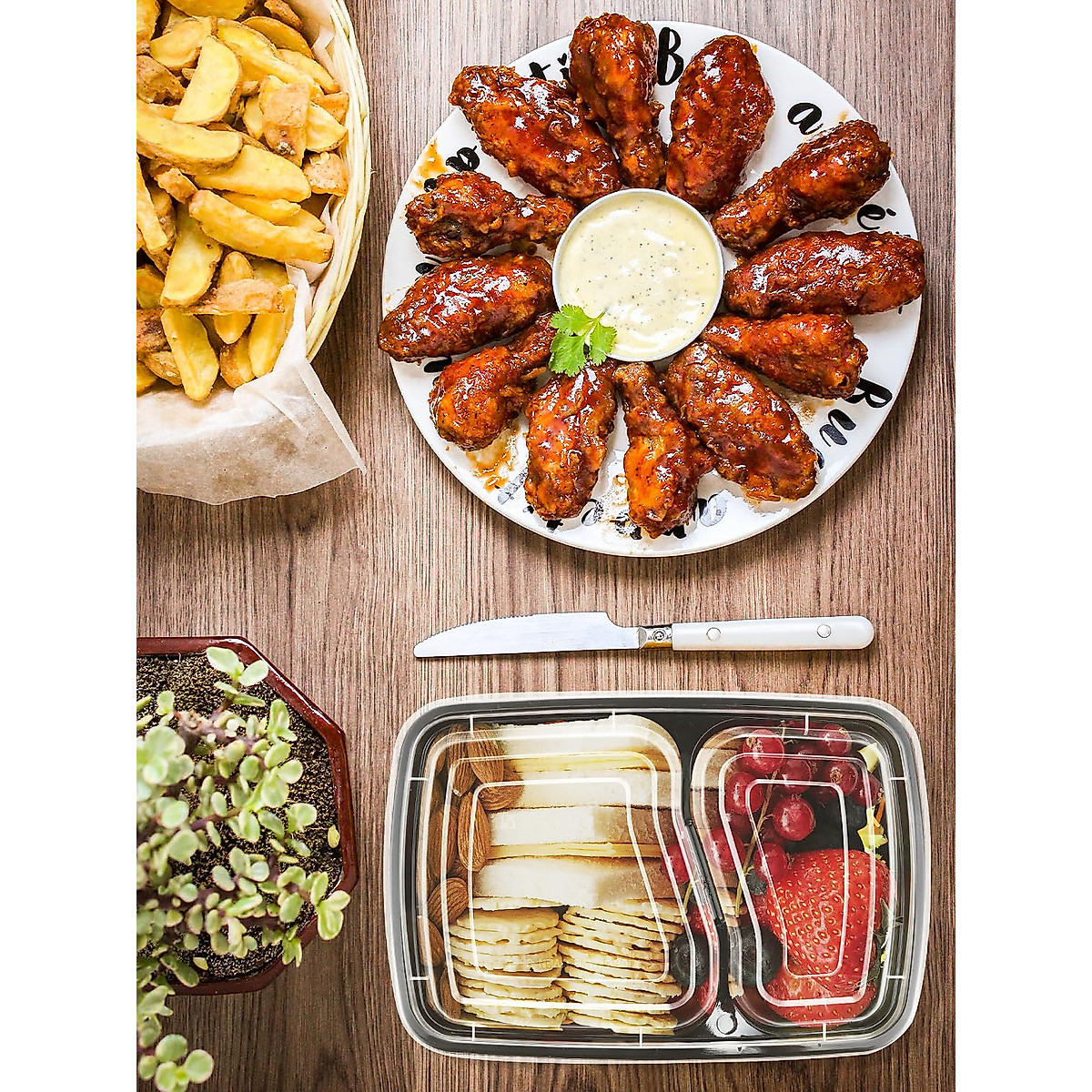 NEEBAKE 60 Sets 32oz Meal Prep Containers 2 Compartment - Plastic Food Storage Containers 2 Compartments with Lids