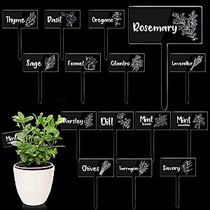15 Pieces Herb Markers Herb T Type Tags Garden Labels with Printed Herb Name Waterproof Plant Marker Stakes for Indoor Outdoor Seed Flowerpot Potted Herbs (Herb, Acrylic)