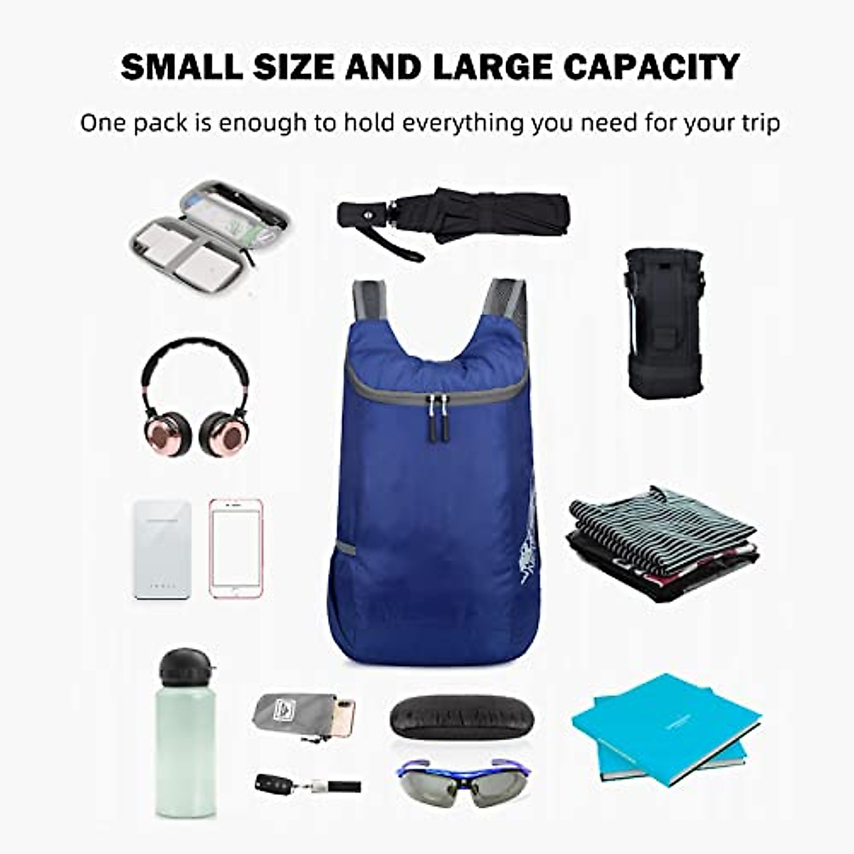 kingsea Foldable Backpack,Lightweight Packable High capacity Backpack for Travel Camping Hiking Outdoor Sports Daypack (Blue)