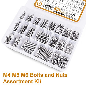 VIGRUE 480PCS M4 M5 M6 Bolts Nuts Assortment Kit, Heavy Duty 304 Stainless Steel, 13 Metric Common Sizes Included