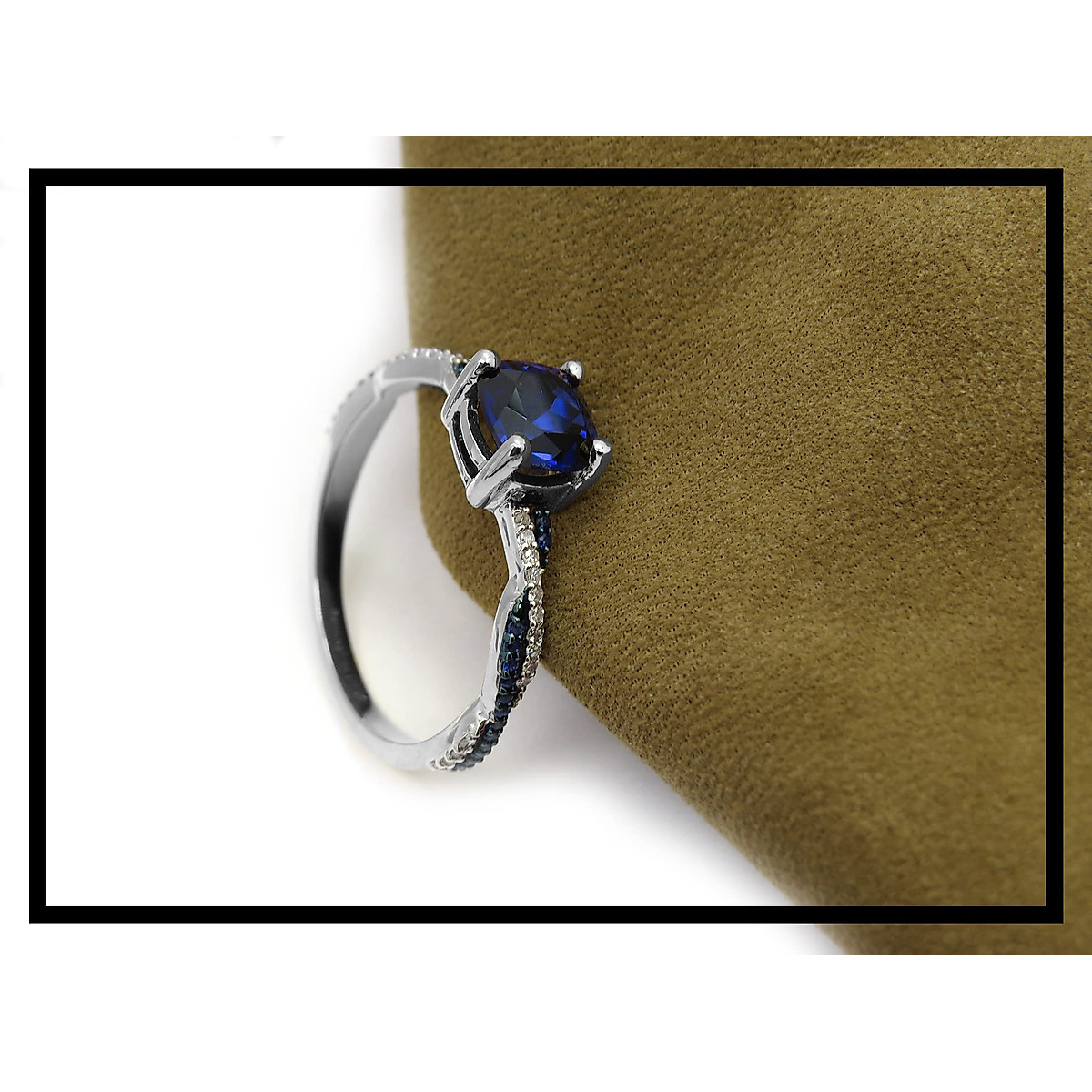 Dazzlingrock Collection 6 MM Cushion Lab Created Blue Sapphire with Round Blue Sapphire & Diamond Ladies Engagement Ring | 10K White Gold, Size 7.5