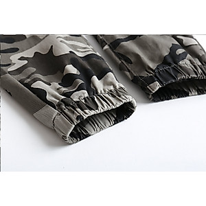 LOKTARC Boys Camo Pants Kids Pull On Drawstring Youth Camouflage Cargo Joggers Grey Size 160/12-13 Years