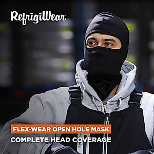 RefrigiWear Flex-Wear Lightweight Lined Long Neck Open Hole Balaclava Face Mask (Black, One Size Fits All)