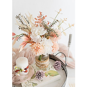 Jinborlend Artificial Flowers Bouquets Silk Peony Flower Chrysanthemum Ball Flowers Bouquet Artificial Fall Flowers Arrangements Wedding Bouquets Fake Flower for Home Kitchen Garden Party