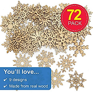 Baker Ross FE984 Snowflake Mini Wooden Shapes - Pack of 72, Embellishments for Crafting, Craft Supplies for Children, Ideal for Kids Arts and Craft Projects