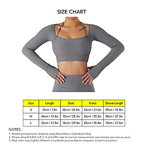 Women Long Sleeves Workout Sportswear, Neck Wider Hem High Waist Fingertip Quick Drying Yoga Sports Top(M-Gray)