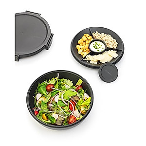 Brabantia Make & Take Salad Bowl with Removable Tray for Toppings & Dressings (Dark Gray) 100% Leakproof, Microwave & Freezer Safe Meal Prep Container