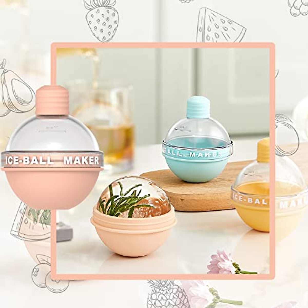 Ice Cube Tray, Ice Ball Maker, Candy Color Ice Ball Maker Mold, Round Silicone Ice Cube Mold, 2.5 Inch Whiskey Ice Mold for Whiskey and Cocktails, Creative Gift for Family and Friends