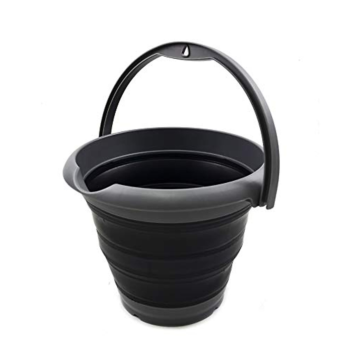 SAMMART 5L (1.32 Gallon) Collapsible Plastic Bucket - Foldable Round Tub - Portable Fishing Water Pail - Space Saving Outdoor Waterpot (5L Round, Grey/Black)