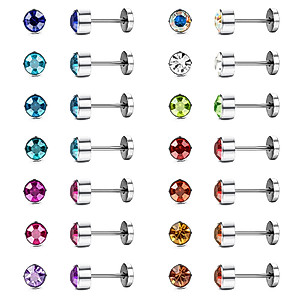 LOYALLOOK 14Pairs Stainless Steel CZ Stud Earrings for Women Men Multicolor Cubic Zirconia Flatback Earrings Pave Crystal Disco Ball Earrings with Flatback Cartilage Helix Earrings Set 20G Style A