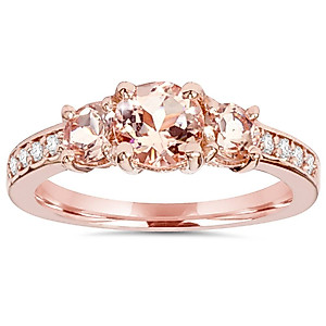 P3 POMPEII3 1 1/2CT Morganite & Diamond 3-Stone Engagement Ring 14K Rose Gold - Size 10