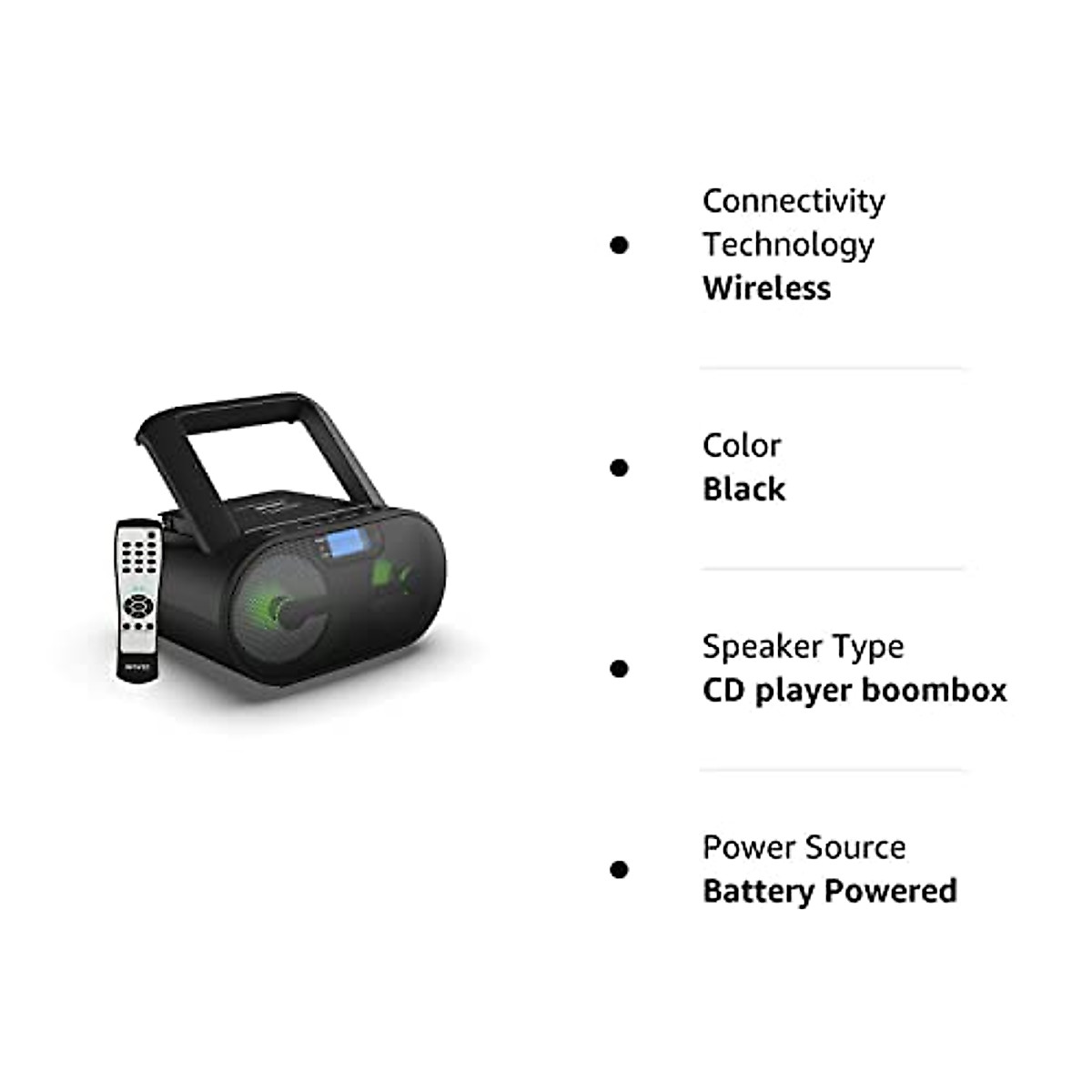 Riptunes CD Player Bluetooth Boombox AM/FM Portable Radio, Digital LCD MP3/CD, USB, mSD, Aux, Headphone Jack Stereo Sound System with Enhanced Bass, LCD Display with Remote, Black