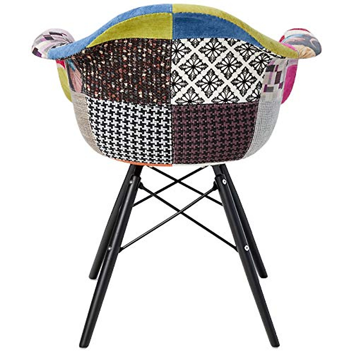 2xhome Mid Century Modern Arm Chair with Black Wood Legs, Patchwork A Fabric