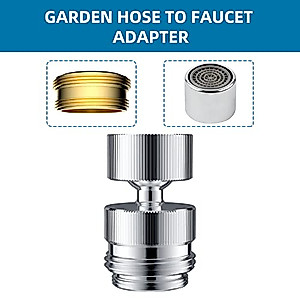 Hibbent Garden Hose to Faucet Adapter, Sink Garden Hose Attachment Connection for Sink kitchen Sink Garden Hose Adapter Connector 360-degree Swivel 55/64 inch Female Thread- Chrome Finished